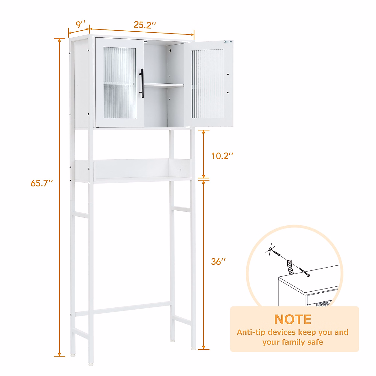 coucheta Bathroom Over-The-Toilet Cabinet with Glass Doors and Adjustable Shelves, Spacious Above Toilet Storage Organizer