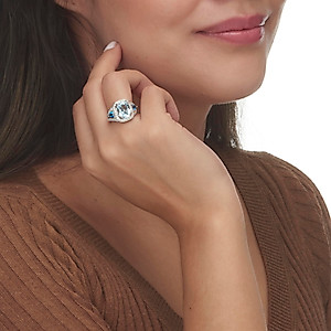 PalmBeach Yellow Gold-Plated or Platinum-Plated Sterling Silver Emerald Cut Genuine Blue London Topaz and Cubic Zirconia Ring Size 8
