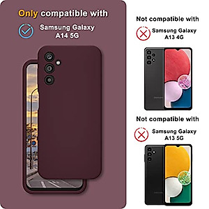 YENAPOON for Samsung Galaxy A14 5G Case and 2 Pack Tempered Glass Screen Protector, Slim Liquid Silicone Shockproof Protective Case - Plum Color