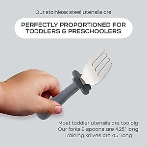 Grabease Toddler Silverware Set Forks Spoons and Knives Set Toddler Utensils Feeding Supplies, BPA and Phthalates-Free, Dishwasher Safe, Gray