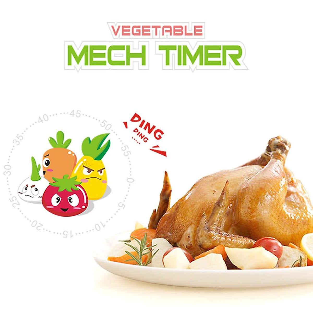 Golandstar Cute Cartoon Vegetables Timers 60 Minutes Mechanical Kitchen Cooking Timer Clock Loud Alarm Counters Mini Size Manual Timer (White - Onion)