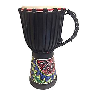 Djembe Drum Bongo Congo African Wood Drum - MED SIZE- 12" High, JIVE BRAND, Professional Quality With Heavy Base/Includes Drum Key Chain