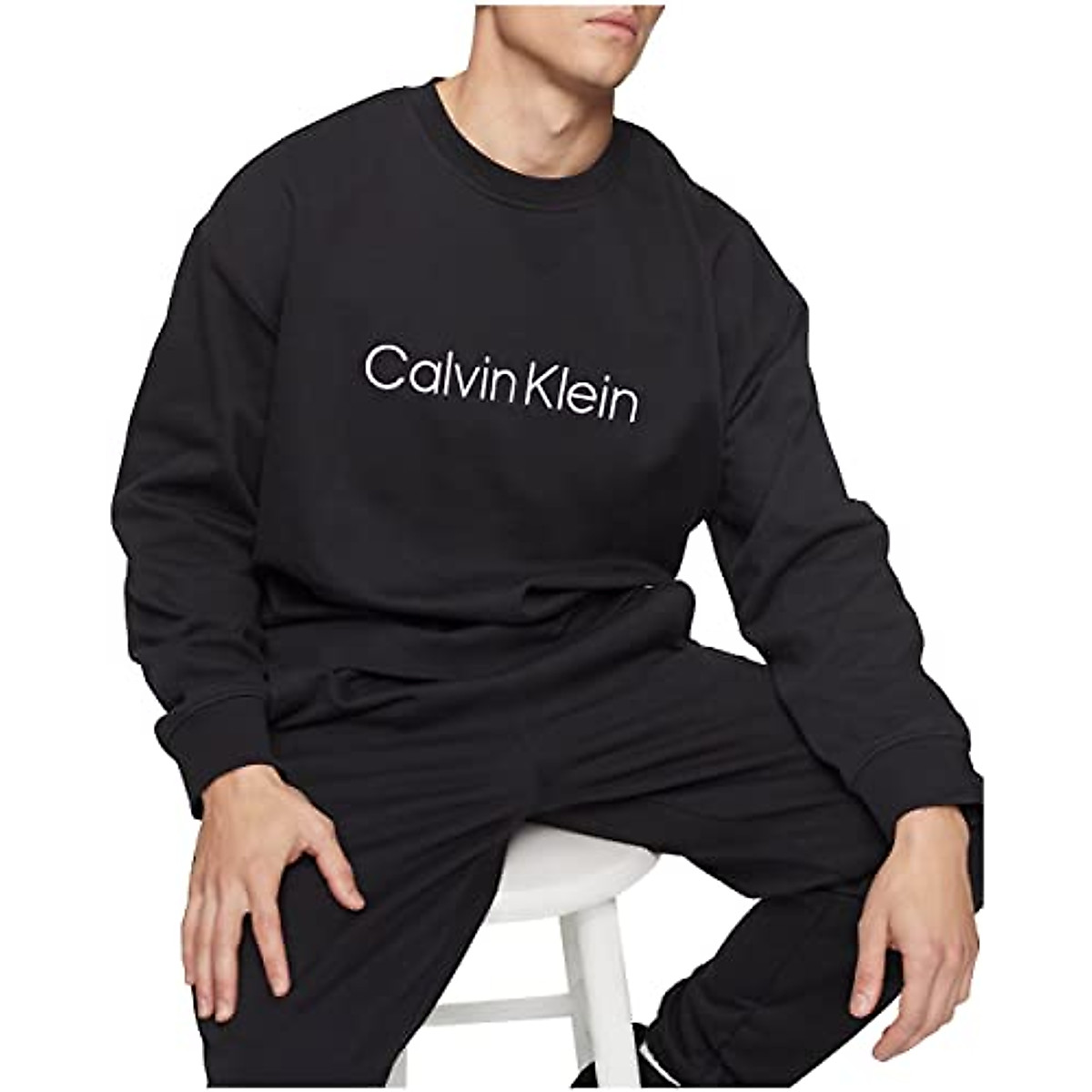 Calvin Klein Men's Relaxed Fit Logo French Terry Crewneck Sweatshirt, Black Beauty, Small