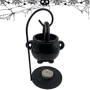 Bavokon Hanging Cauldron Pagan Oil Burner - Halloween Wax Burner,Black Cauldron Wax Burner,Ceramic Wax-Warmer Aroma Diffuser with Handle for Fragrance Wax Melts,Enchanting Witches Home Decor Element