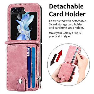 ZCDAYE Wallet Case for Samsung Galaxy Z Flip 5 Case,Samsung Z Flip 5(2023) Case, Samsung Galaxy Z Flip 5 Leather Case with Removable Card Holder - Red