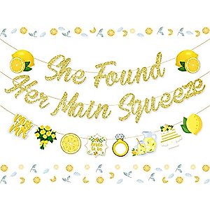 Lemonade Bridal Shower Decoration Gold Glitter She Found Her Main Squeeze Banner Garland for Lemon Citrus Lemonade Theme Bride to Be Bachelorette Wedding Engagement Party Supplies