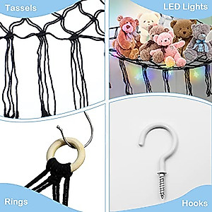 Stuffed Animal Net Or Hammock With Led Light, Animal Hammock Corner Holder, Toy Plush Net Wall Hanging Net Storage Ideas Organizer, For Nursery Play Room Kids Bedroom (Black)