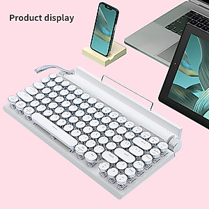GUAZI STORE 83-Key Mechanical Keyboard dot Retro Typewriter Mechanical Keyboard Wireless Bluetooth Keyboard, Keyboard Gaming Mechanical,Anti-ghosting Blue Switch Mechanical Keyboard (White)