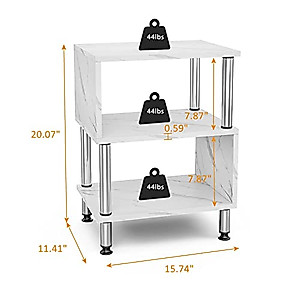 HMFOR Small End Table, S-Shape Nightstand for Living Room, Sofa Tables with Storage, 3 Tier Shelf Corner Side Table for Small Spaces, 15.74“L x 11.41" W x 20.07" H, White Faux Marble