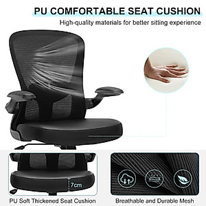 HOMIFYCO Office Chair, Ergonomic Desk Chair with Flip-up Armrests, PU Leather Computer Chair Home Office Desk Chairs with Lumbar Support, Mesh Swivel Executive Chair Rolling Task Chair, Black