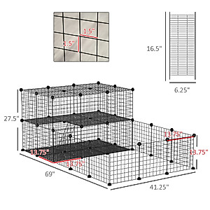 PawHut 47 Panels Pet Playpen, Small Animal Playpen with Doors, Portable Metal Wire Yard Bunny Pen for Guinea Pigs, Chinchillas, 14" x 14"