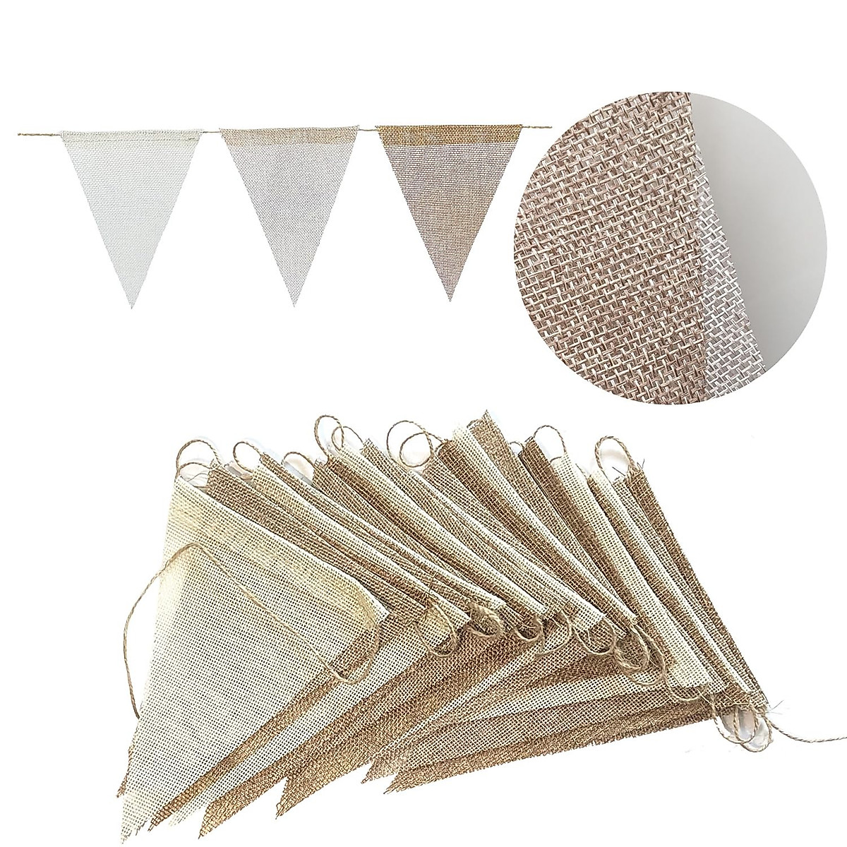 YUNSHANGMO 24 Pcs Triangle Pennant Flags Banner, Beige Imitated Burlap Bunting Banners for Boho Style Engagement Weeding Baby Shower Party Decor, Festival Classroom Hanging Decoration