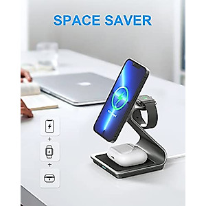 3 in 1 Wireless Charger for MagSafe, Aluminum Alloy Wireless Charging Station, Compatible with iPhone 14/13/12, Apple Watch, AirPods Pro/3/2 (Cable and Adapter Included) Space Grey