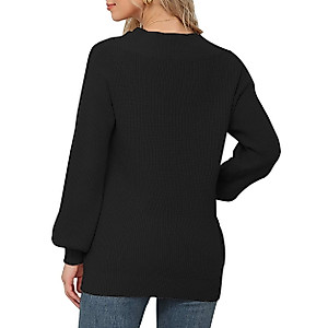 Feiersi Women's Off Shoulder Sweater Long Sleeve Loose Tops V-Neck Pullover Knit Jumper(Black,X-Large)
