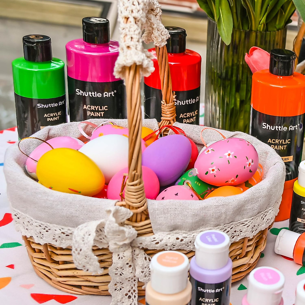 Shuttle Art Acrylic Paint, 18 Colors Acrylic Paint Bottle Set (240ml/8.12oz), Rich Pigmented Acrylic Paints, Bulk Painting Supplies for Artists, Beginners and Kids on Rocks Crafts Canvas Wood Ceramic