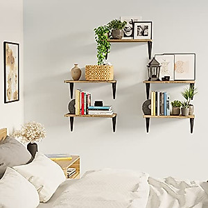 Wallniture Arras Floating Shelves for Wall Decor, Bookshelf for Living Room Decor, Wall Shelf for Bedroom, Kitchen Organization Bathroom Shelves 17"x8" Burnt Finish Set of 5