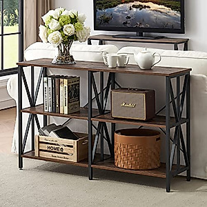 HASIODXE Narrow Console Tables for Entryway, Industrial Wood Sofa Tables with Storage Shelves, 3 Tier Hallway Table for Living Room, 39 Inch Vintage Brown