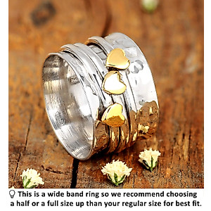 Boho-Magic Spinner Ring for Women 925 Sterling Silver with Brass Hearts and Fidget Bands (8)