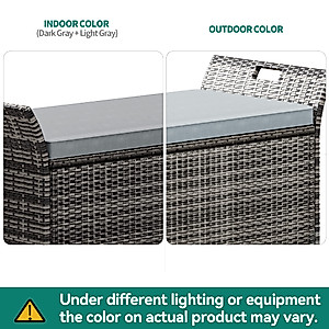 YITAHOME 90 Gallon Outdoor Wicker Storage Bench w/Cushion, Large PE Rattan Deck Storage Box w/Handles & Hydraulics for Patio Furniture, Cushions, Garden Tools, Pool & Sports Equipment, Light Gray