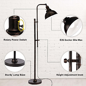 PARTPHONER Industrial Floor Lamp Adjustable, Rustic Farmhouse Reading Lamp in Aged Black Finish, Modern Standing Lamp with Remote Control Metal Shade for Living Room Bedroom Study Room Office Hotel