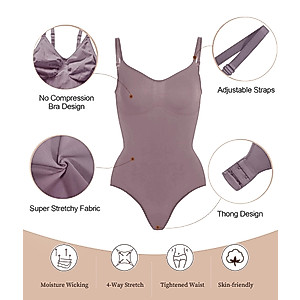 SHAPERX Women's Shapewear Bodysuit Tummy Control Body Shaper Seamless Sculpting Snatched Waist Body Suit，SZ5215-Umber-L/XL