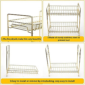 OOFAYBILL Bathroom Organizer Countertop,2-Tier Standing Rack Cosmetic Holder , Detachable Kitchen Spice Rack,Vanity Storage Shelf with Dividers for Cosmetic , Gold