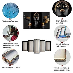 African Picture Wall Decor, Black Gold Wall Art Canvas Prints African Woman Paintings for Living Room Bedroom Bathroom Home Decor Framed (12''W x 24''H x3)