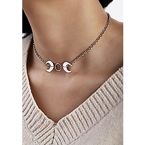Sacina Gothic Crescent Moon Choker Necklace, Crescent Moon Zinc Alloy Pendant, Goth Gift for Women (Zinc Alloy Moon)