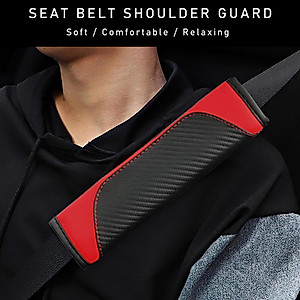 Ziciner 2 PCS Car Seat Belt Cover, Soft Carbon Fiber Leather Safety Belt Shoulder Strap Pads, Breathable Harness Pad Helps Protect Your Neck & Shoulders Universal for Car, Truck, SUV (Black&Red)