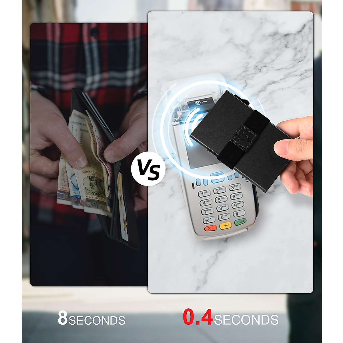 Minimalist Slim Card Holder Wallet for Men - Pop Up Credit Card Holder,Men's Slim Wallet,Metal Wallet for Mens,Credit Card Holder,Ultralight Cards Wallet,RFID Blocking Protection,Band for Cash, Black