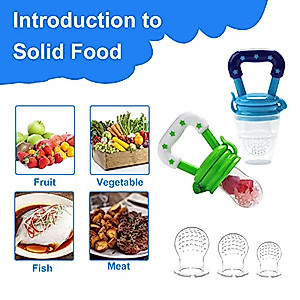 Food Feeder Baby Fruit Feeder Pacifier (3 Pcs) with 6 Different Sized Silicone Pacifiers 2 PCS Silicone Baby Food Dispensing Spoon 90ML with 2 Baby Spoons Silicone Bottle Brush Pacifier Clip