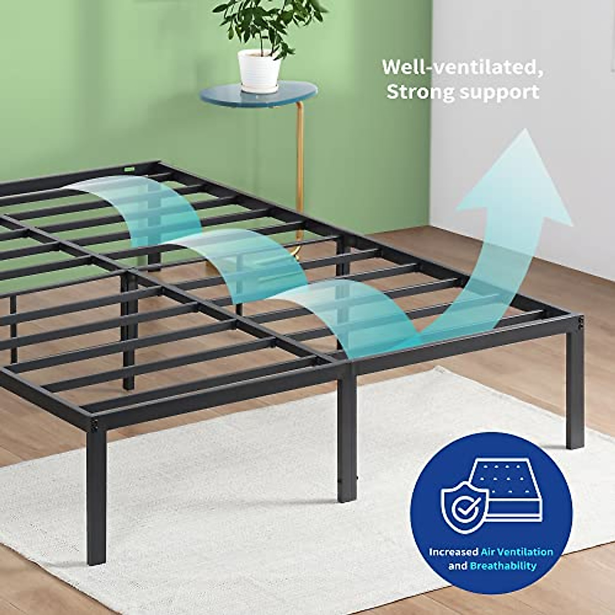 Olee Sleep 14 Inch Tall T-2000 Steel Slat, Non-Slip Center Support, No Box Spring Needed, Easy Assembly, Twin XL Size Bed Frame, Black