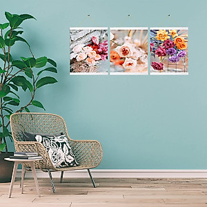 YK Artwood Picture Frame, 16 inch White Magnetic Poster Hanger, 3 Pack, for Wall Art Pictures Photos Prints Maps, Damage Free, Wide Compatibility, Wood Grain Finish