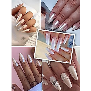 BISHENGYF White Pearl Chrome Nail Powder - 2Pcs Shiny Mirror Effect Aurora Nail Jewelry Glitter Powder White Chrome Nail Powder for Nails Art DIY