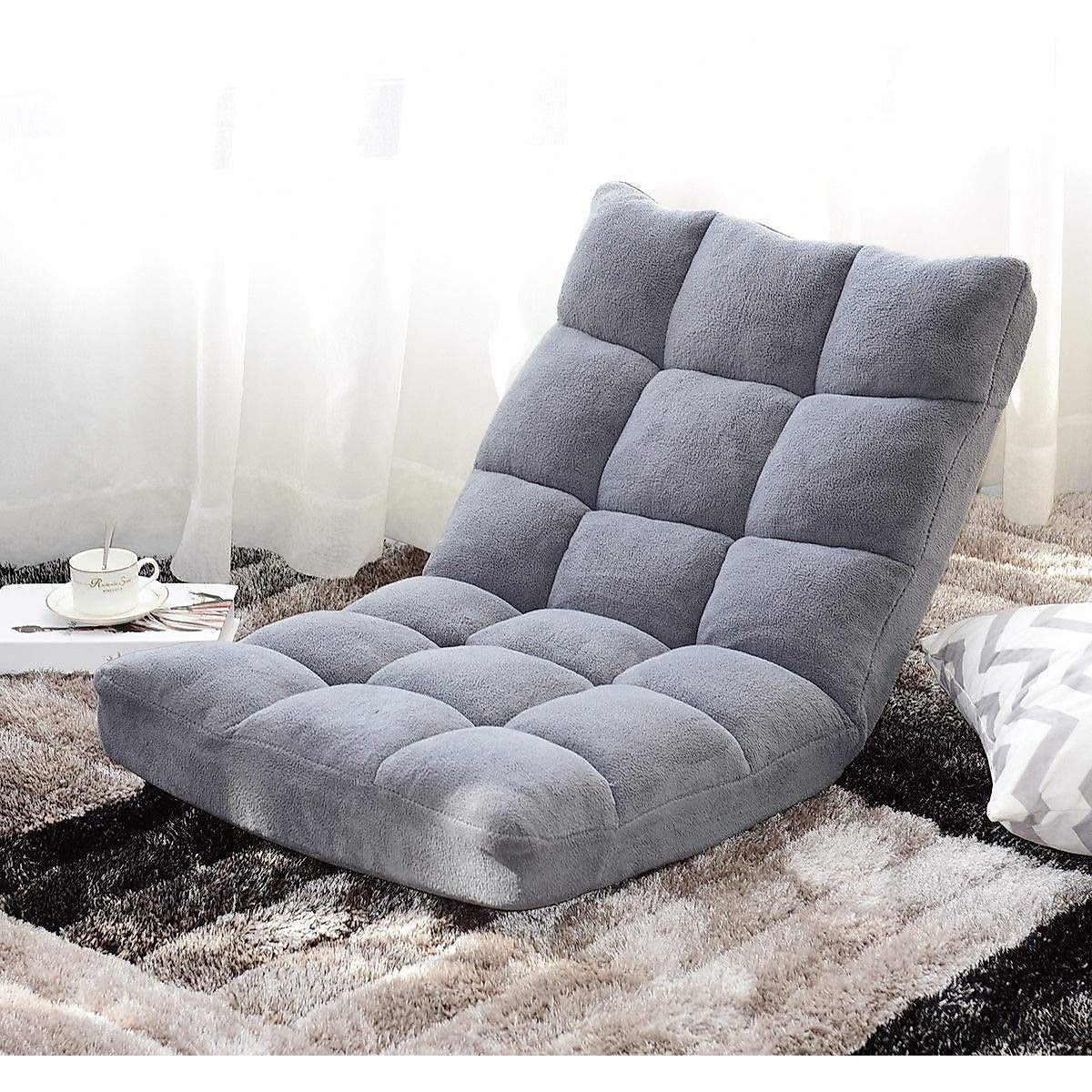 FANTASK 14-Position Floor Sofa, Folding Memory Foam Floor Chair w/Comfy Cushions & Study Steel Frame, Angle Adjustable Floor Couch Sofa, Floor Lounge Sofa for Reading Game Meditating (Gray)