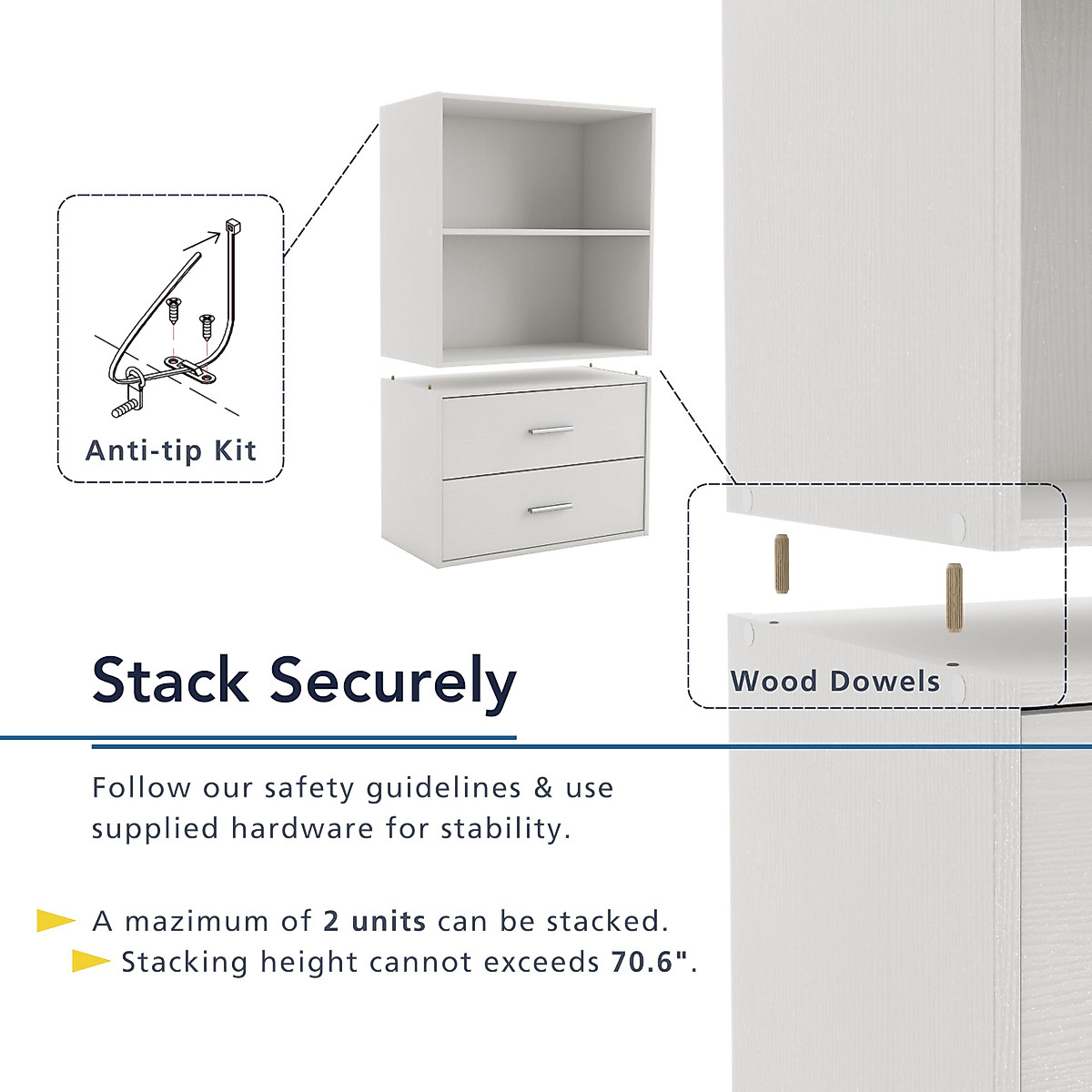 HOMES: Inside + Out Apexa 2-Drawer Wooden Stackable Storage Drawers, Small Food Pantry Cabinet, Cajonera De Madera, Underbed Drawer Dorm Teen Room Decor & Bedroom, Home Office, Kitchen, Black