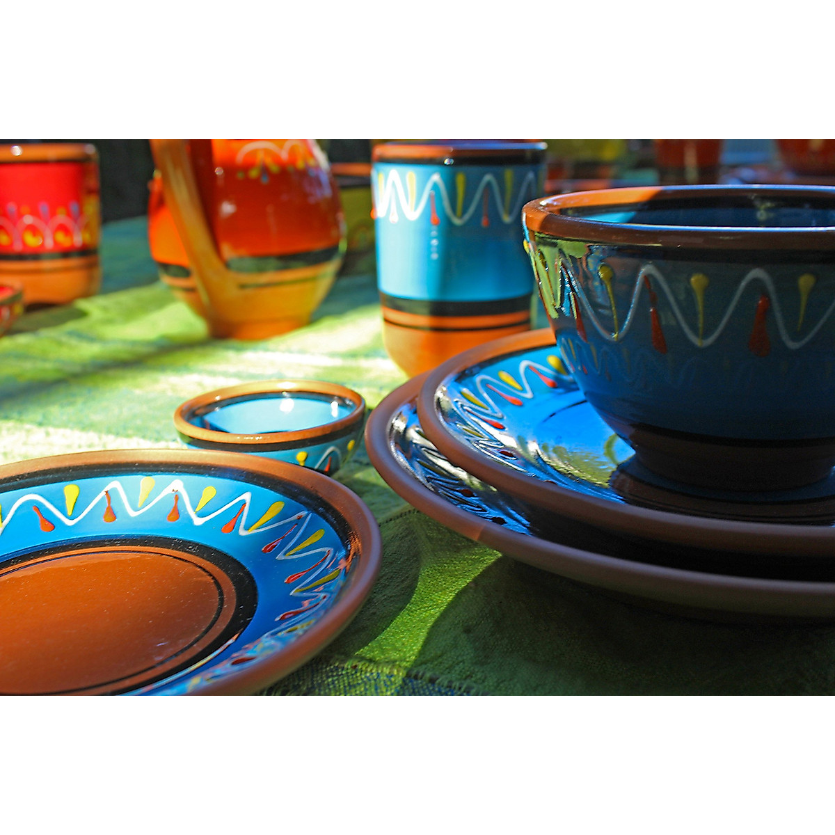 Canyon Cactus Ceramics Spanish Terracotta Set Of 3 Small Dipping Bowls, Blue