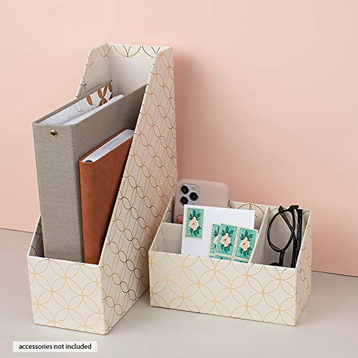 Erin Condren Designer Desk Accessories - Designer Desk Organizer Set (4 Pieces) - Mid Century Circles Outline. Stylish Storage For Papers, Magazines, Pens & Pencils, Paper Clips & More