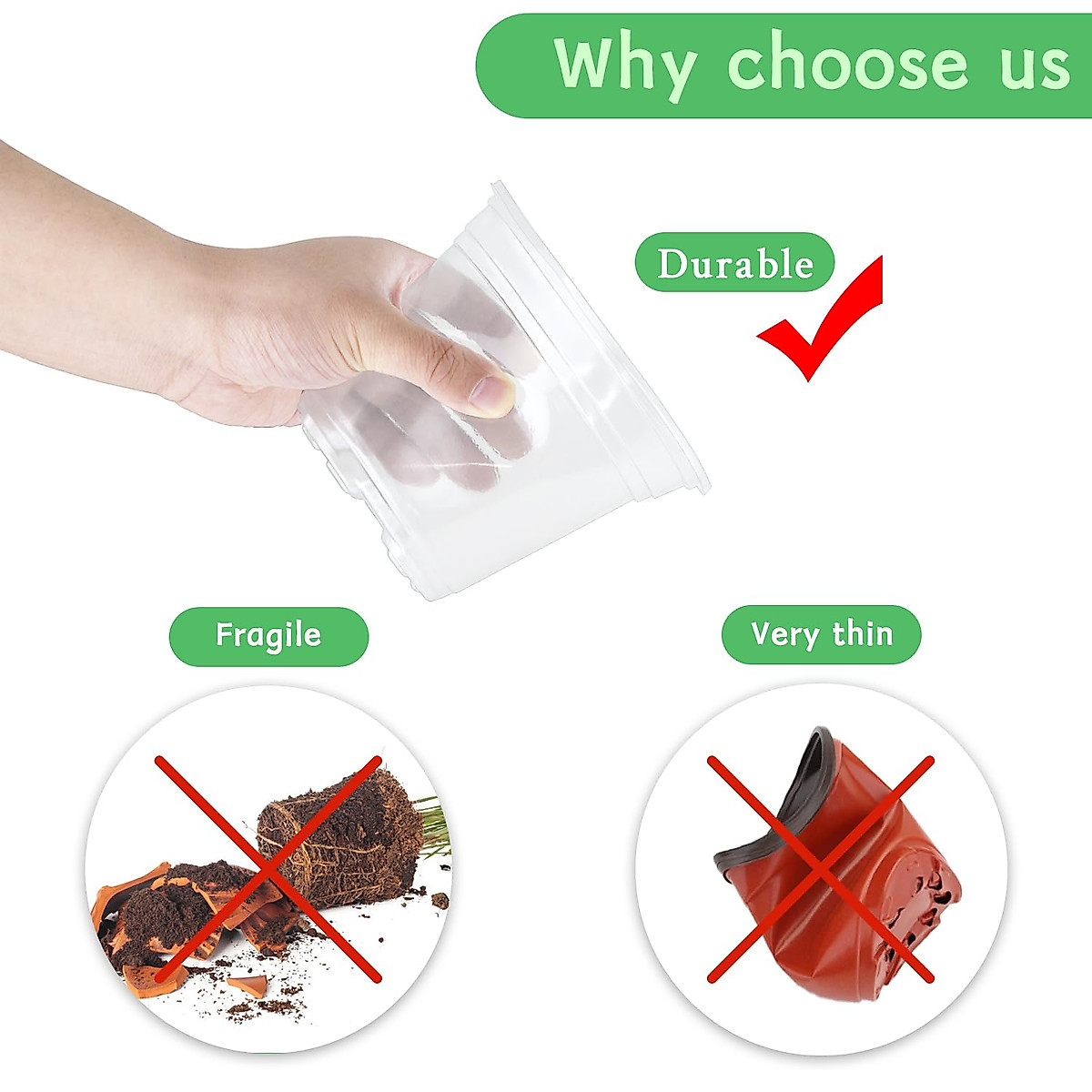 SupKing Clear Nursery Pots 5/4/3.5 Inch Plastic Planter with Drainage Holes, Small Starter Seed Starting Trays for Seedling with Bonus 15pcs Plant Labels（12pcs）