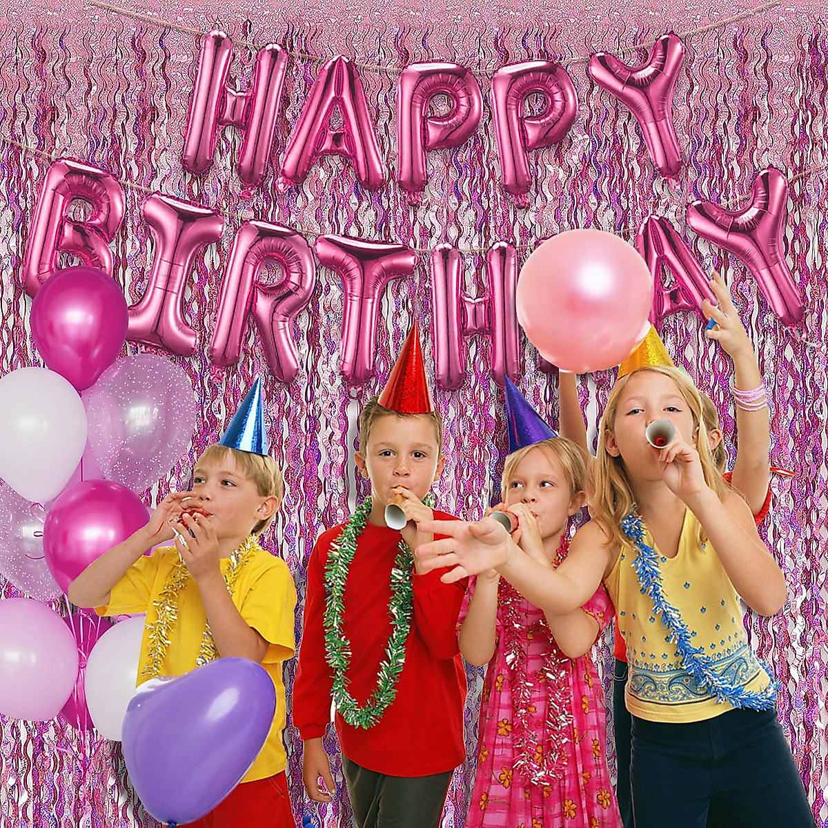 Pink Streamers Fringe Backdrop Tinsel Foil Fringe Curtains Wavy Backdrop for Parties Sparkle Metallic Wavy Foil Fringe Backdrop Curtain Photo Booth Props for Birthday Wedding