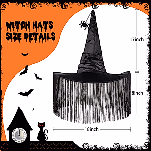 JUSTOTRY Witch Hat for Women - Halloween Women Costume Black Witches Hats with Dangle Fringe for Hallowee Decor Accessories Hocus Pocus Party Favor