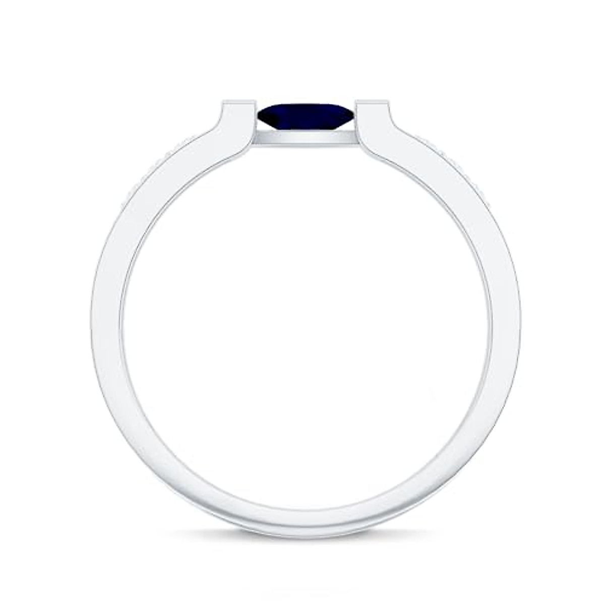 Rosec Jewels Certified Natural Blue Sapphire Solitaire Band Ring for Women, AAA Quality, Sapphire Diamond Band - Ready to Gift, 14K White Gold, Size:US 9.00