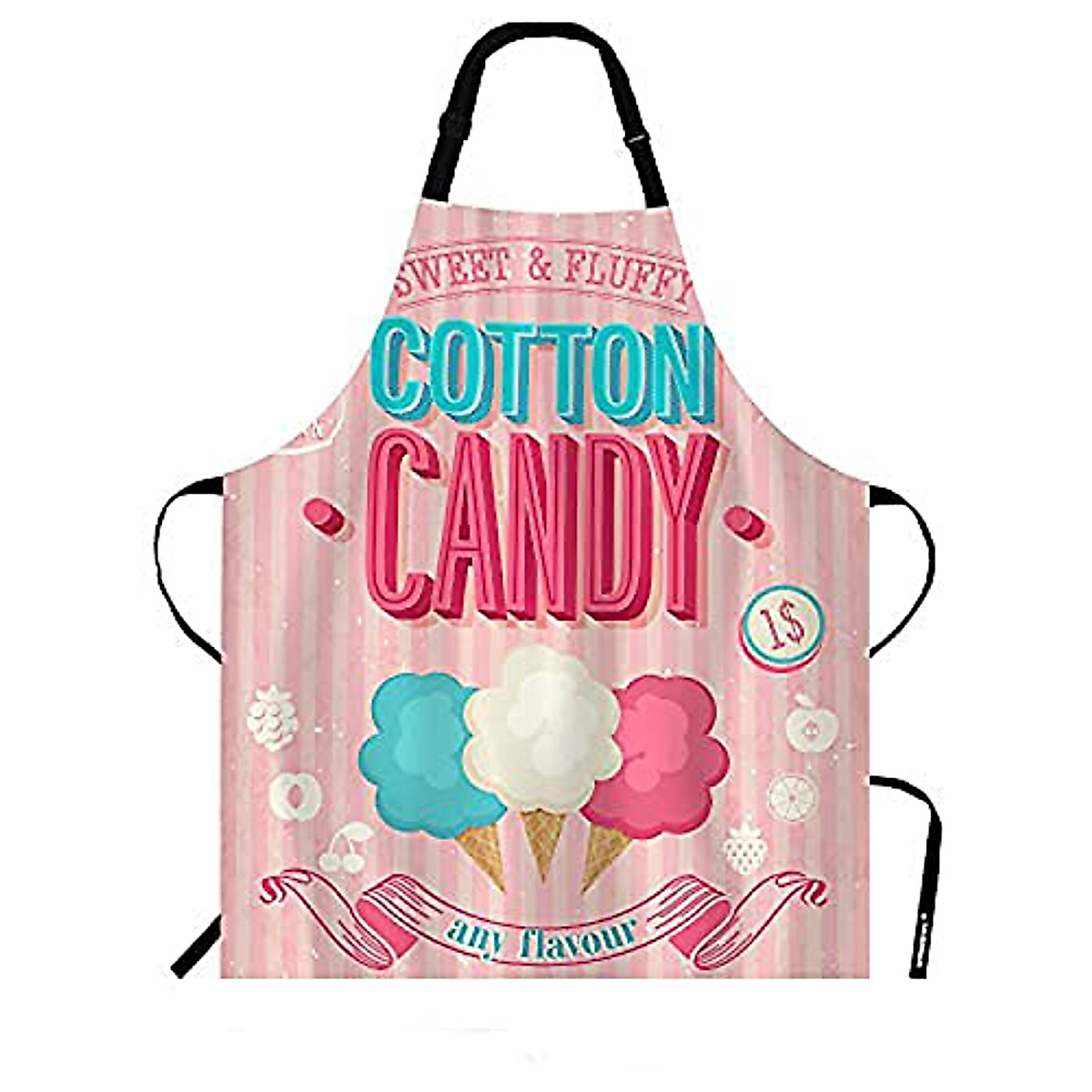 WONDERTIFY Cartoon Candy Apron,Sweet and Fluffy Colorful Candy Pink Background Bib Apron with Adjustable Neck for Men Women,Suitable for Home Kitchen Cooking Waitress Chef Grill Bistro Baking Apron