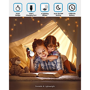 USB Rechargeable Light Bulb Auto On Off Light Bulbs, 4 Light Modes, 1500mAh Rechargeable LED Camping Lights for Camping, Hiking, Emergency, Backpacking, Fishing, 2 Packs
