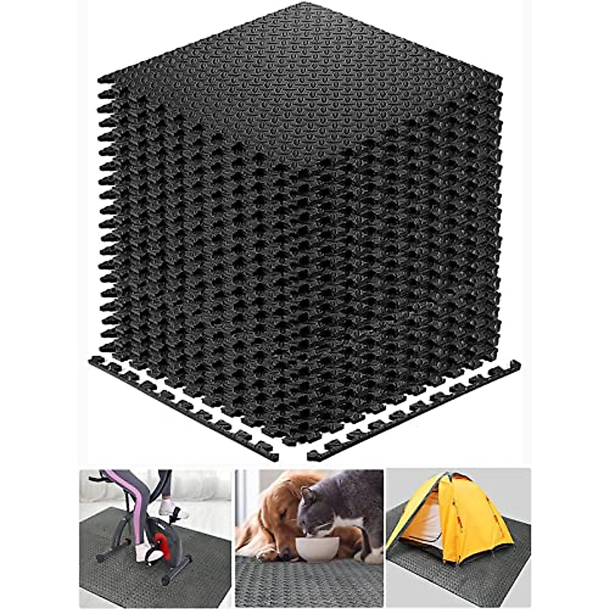 Walsai Exercise Mats Puzzle Foam Mats Gym Flooring Mat Cover 20 SQ.FT Interlocking Foam Mats with EVA Foam Floor Tiles for Home Gym Equipment Workouts Black