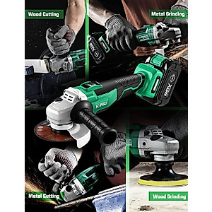 KIMO Cordless Grinder 20V Cordless Angle Grinder w/ 4.0Ah Li-Ion Battery & Charger, 9000RPM Brushless Motor, 4-1/2'' Blade, Electric Brake, 2-Position Handle, Battery Grinder Tool for Metal Wood