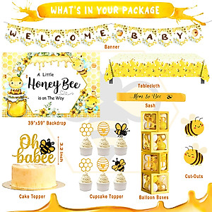Party Inspo Bee Baby Shower Decorations, Bumble Bee Baby Shower Decor, A Little Honey is On The Way Backdrop Balloon Banner Tablecloth Cake Cupcake Topper Box Sash Cutouts