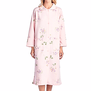 Casual Nights Women's Long Quilted Robe House Dress - Floral Pink - Medium