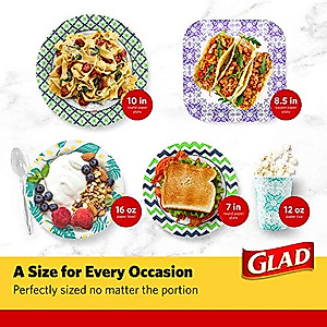 Glad Square Disposable Paper Plates for All Occasions | Soak Proof, Cut Proof, Microwaveable Heavy Duty Disposable Plates | 8.5" Diameter, 50 Count Bulk Paper Plates