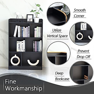 COMUHOME Book Shelf with Back Panel Stability 6 Cube Bookcase Multifunctional Cube Storage Organizer for Bedroom Living Room Office Closet School in Black with 31.49''W